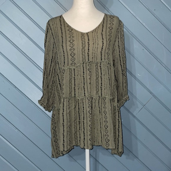 easel | Tops | Easel Los Angeles Olive Green Aztec Tiered Tunic Top ...